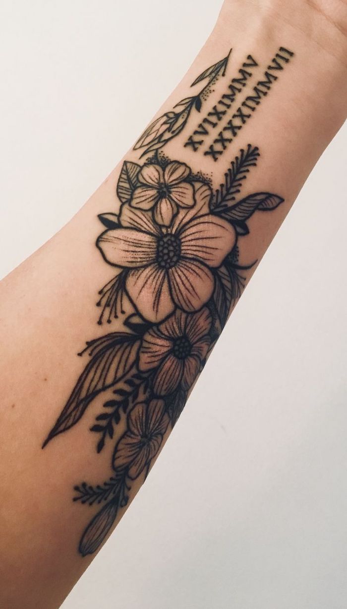 34 Roman Numeral Tattoo With Flowers NikkittaAndres
