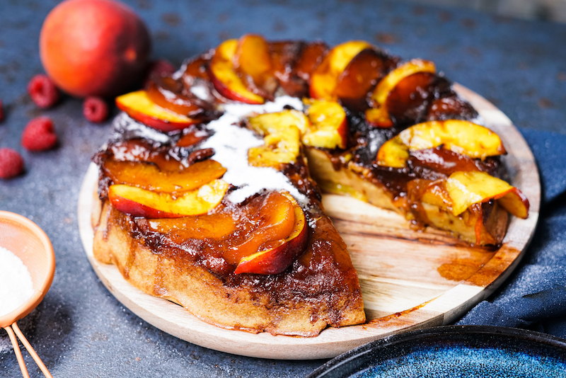 The Best Healthy, Deep-Dish, Peach Pancake Recipe (Caramelized and Fluffy)
